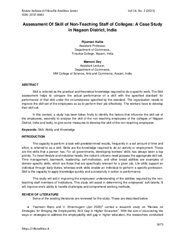 (PDF) ASSESSMENT OF SKILL OF NON TEACHING STAFF OF COLLEGES A CASE ...