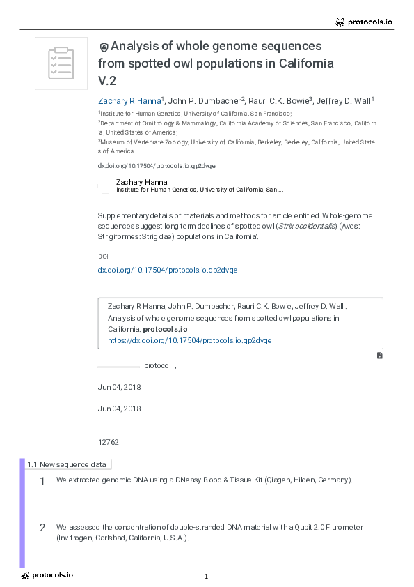 (PDF) Analysis of whole genome sequences from spotted owl populations in California v2 | John ...