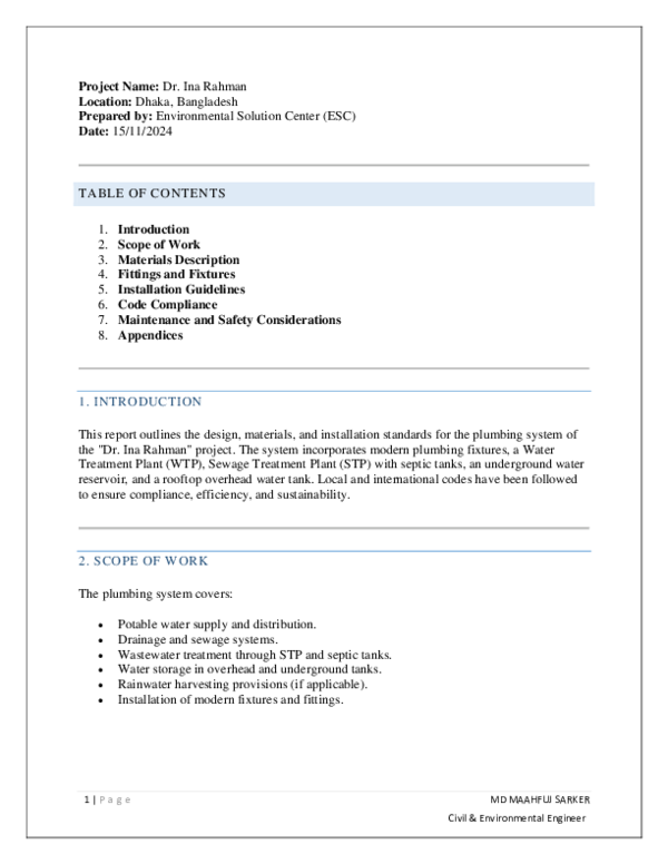 (PDF) Plumbing Design Report-01 by M Mahafuj Saker