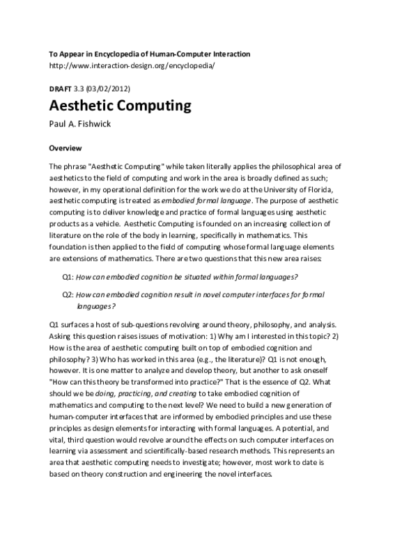 (PDF) Aesthetic Computing