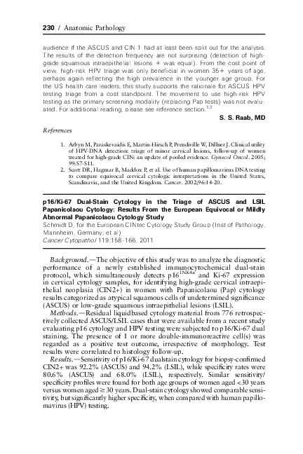 (PDF) p16/ki-67 dual-stain cytology in the triage of ASCUS and LSIL ...
