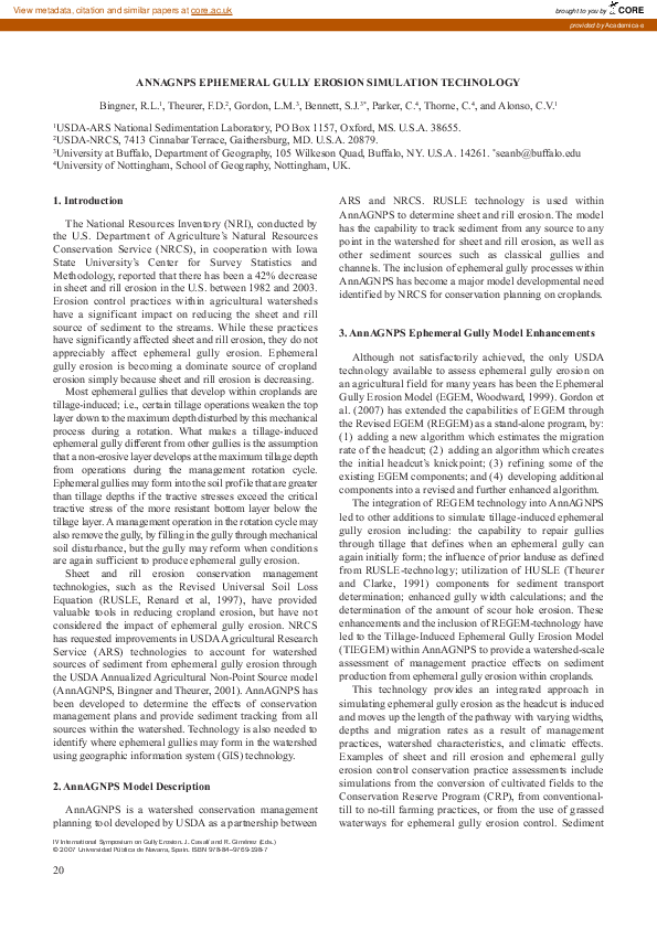 (PDF) AnnAGNPS ephemeral gully erosion simulation technology