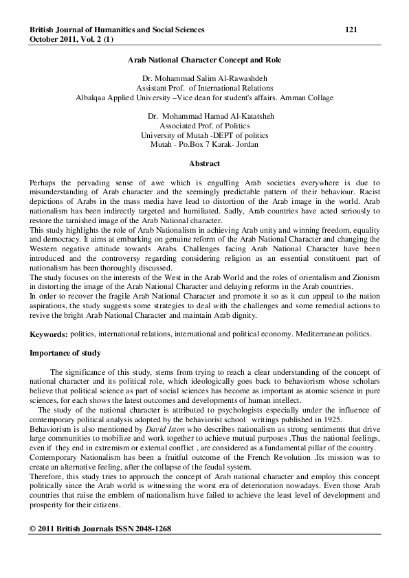 (PDF) Arab National Character Concept and Role