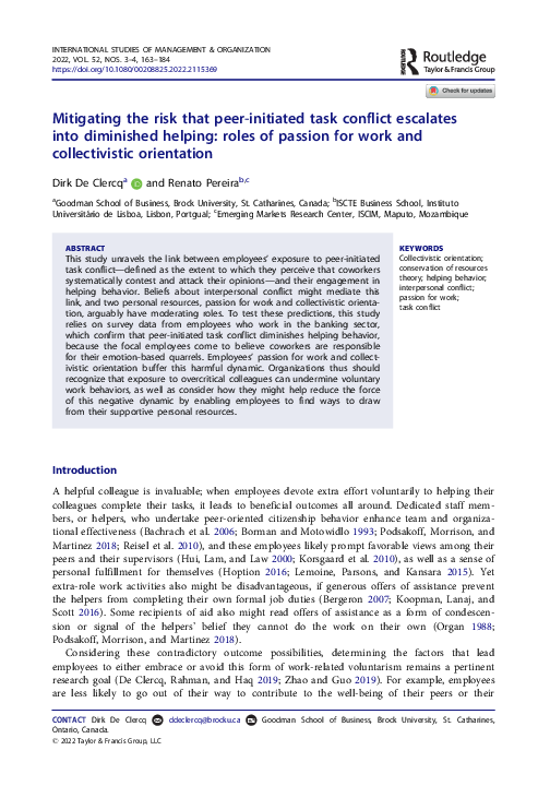 (PDF) Mitigating the risk that peer-initiated task conflict escalates ...