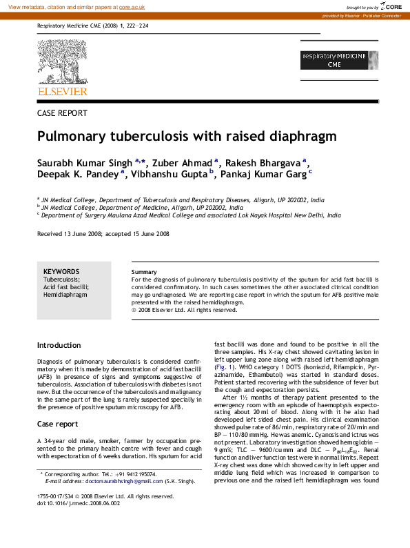 (PDF) Pulmonary tuberculosis with raised diaphragm | saurabh singh - Academia.edu