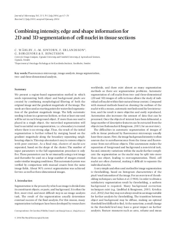 (PDF) Combining intensity, edge and shape information for 2D and 3D segmentation of cell nuclei ...