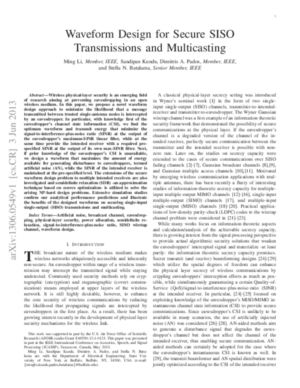 (PDF) Waveform Design for Secure SISO Transmissions and Multicasting