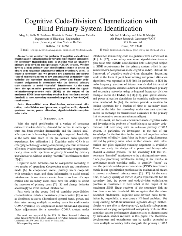 (PDF) Cognitive code-division channelization with blind primary-system identification