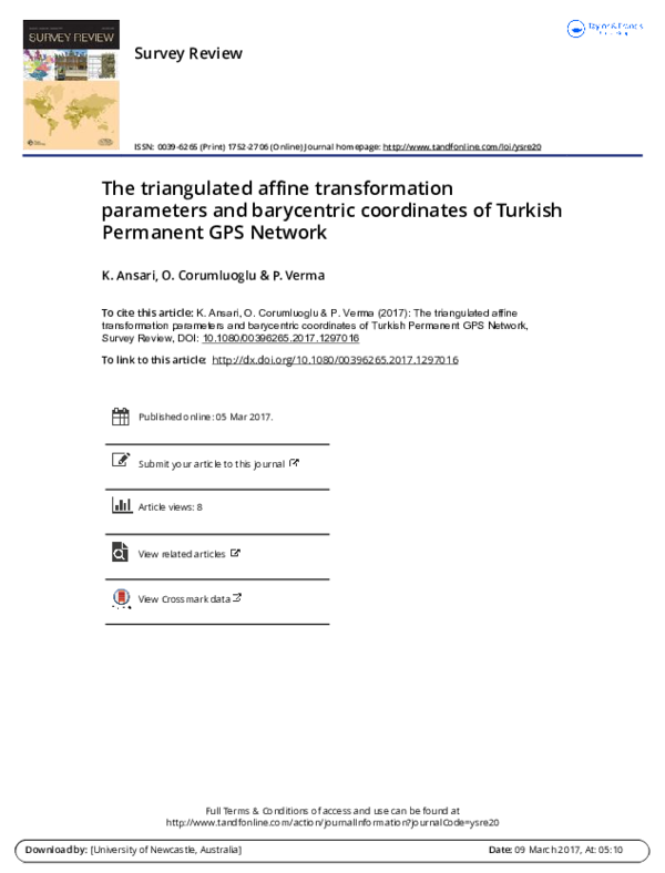 Pdf The Triangulated Affine Transformation Parameters And Barycentric Coordinates Of Turkish