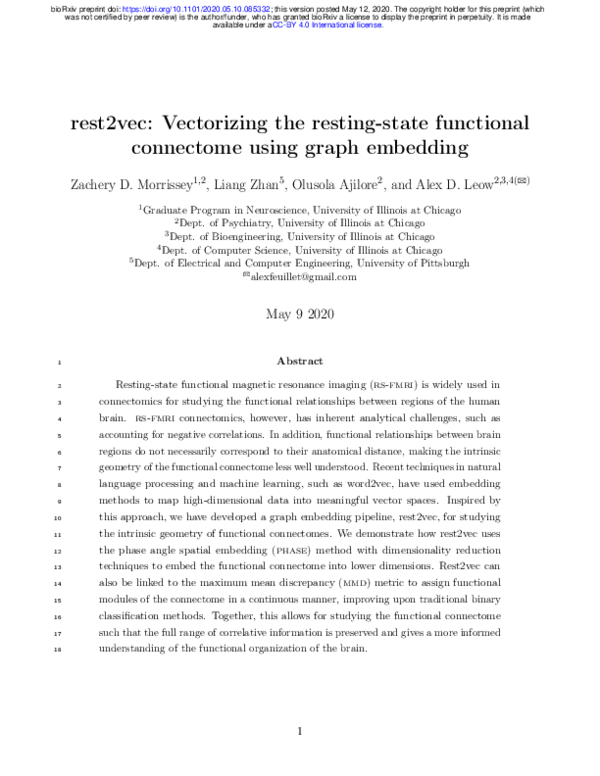 (PDF) rest2vec: Vectorizing the resting-state functional connectome ...
