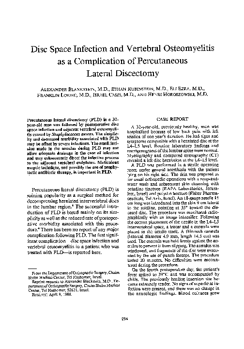 (PDF) Disc Space Infection and Vertebral Osteomyelitis as a ...