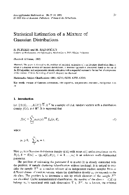 (PDF) Statistical estimation of a mixture of Gaussian distributions