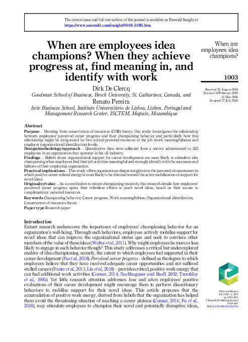 (PDF) When are employees idea champions? When they achieve progress at ...