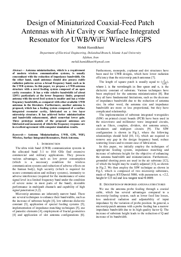 (PDF) Design of Miniaturized Coaxial-Feed Patch Antennas with Air ...