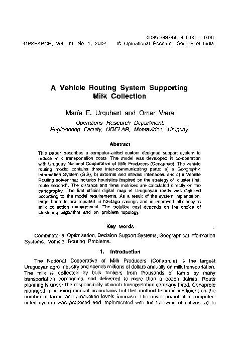 (PDF) A Vehicle Routing System Supporting Milk Collection | Maria E L I Z A B E T H Urquhart ...