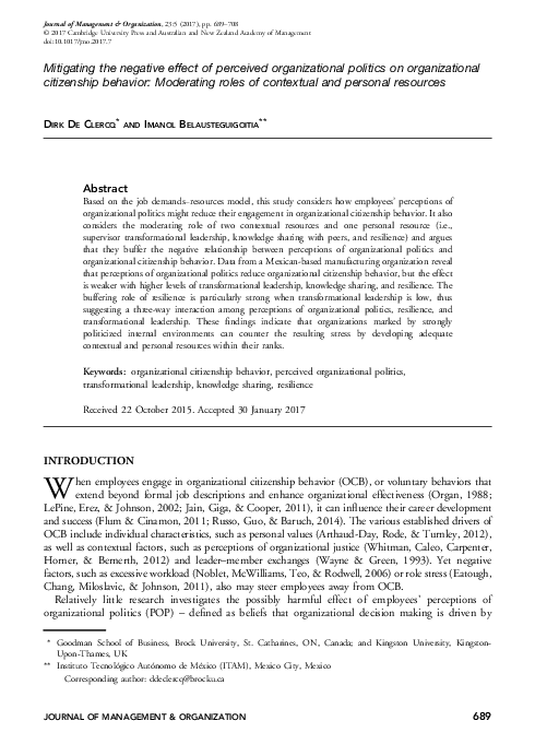 (PDF) Mitigating the negative effect of perceived organizational politics on organizational ...