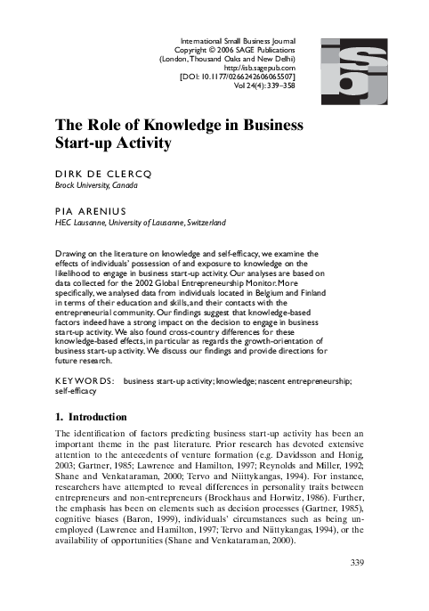 (PDF) The Role of Knowledge in Business Start-up Activity