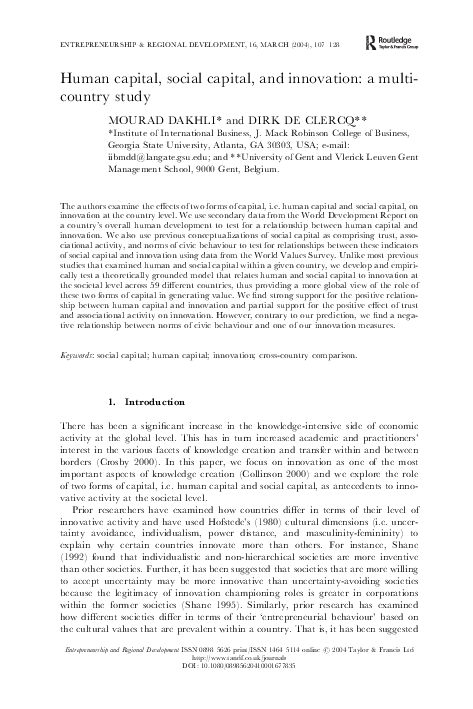 (PDF) Human capital, social capital, and innovation: a multi-country study