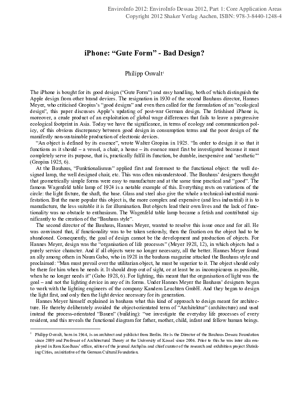 (PDF) iPhone: "Gute Form" - Bad Design?