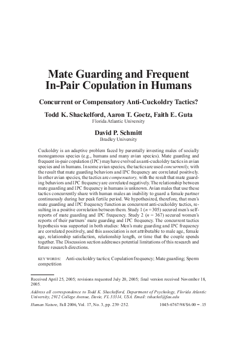 (PDF) Mate guarding and frequent in-pair copulation in humans
