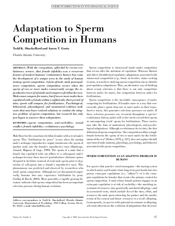 (PDF) Adaptation to Sperm Competition in Humans