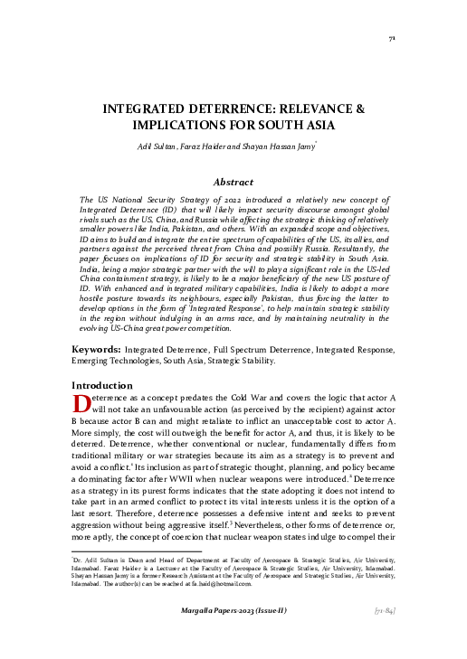 (PDF) INTEGRATED DETERRENCE: RELEVANCE & IMPLICATIONS FOR SOUTH ASIA