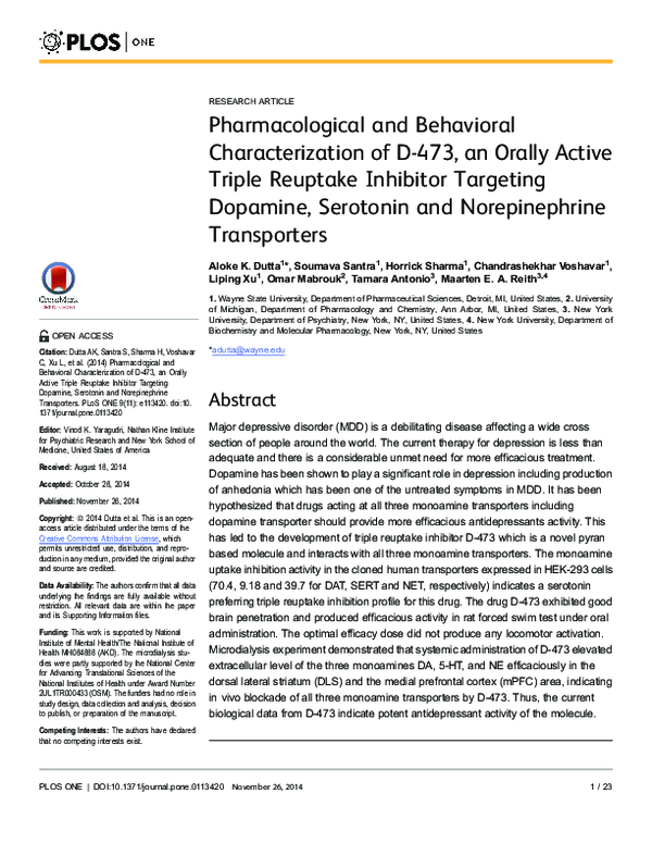(PDF) Pharmacological and Behavioral Characterization of D-473, an ...