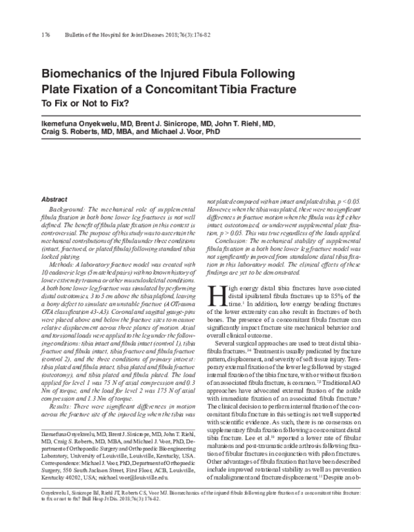 (PDF) Biomechanics of the Injured Fibula Following Plate Fixation of a ...