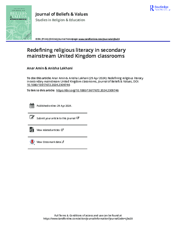 (PDF) Redefining religious literacy in secondary mainstream United ...