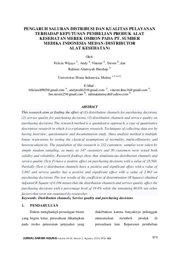 (PDF) Pengaruh Saluran Distribusi Dan Kualitas Pelayanan Terhadap Keputusan Pembelian Produk ...