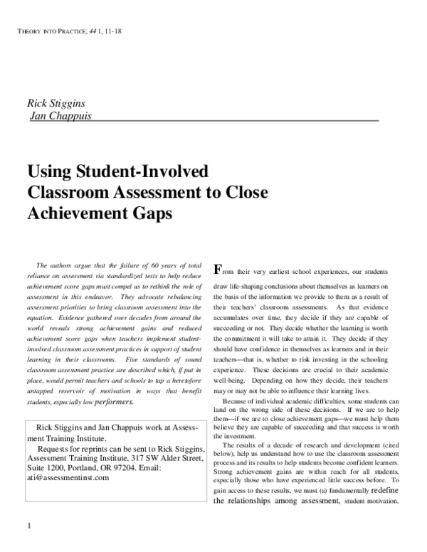 (PDF) Using Student-Involved Classroom Assessment to Close Achievement Gaps