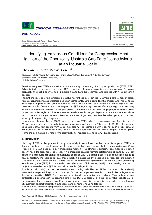 (PDF) Identifiying hazardous conditions for compression heat igniting ...