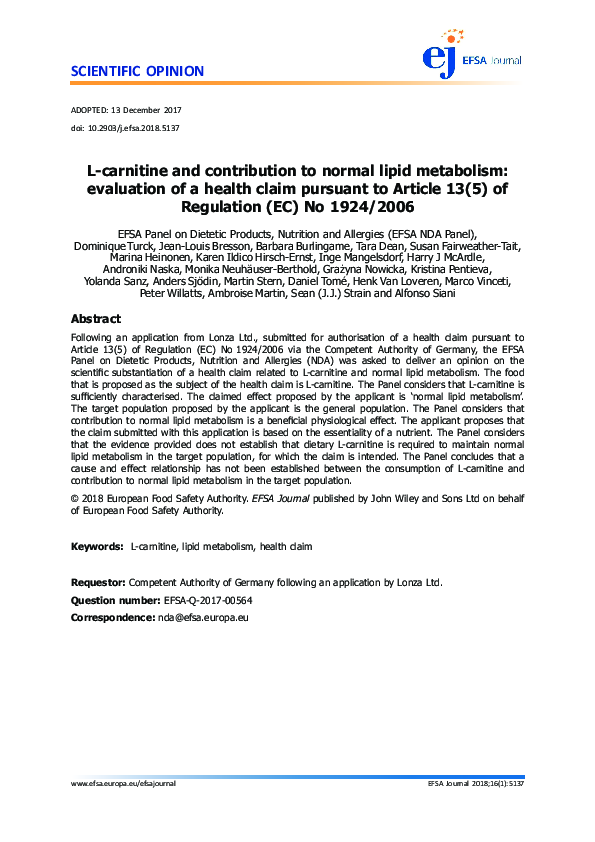 (PDF) L‐carnitine and contribution to normal lipid metabolism ...