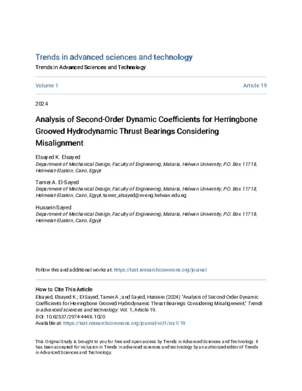 (PDF) Analysis of Second-Order Dynamic Coefficients for Herringbone Grooved Hydrodynamic Thrust ...