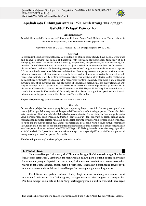 (PDF) Apakah ada Hubungan antara Pola Asuh Orang Tua dengan Karakter Pelajar Pancasila ...