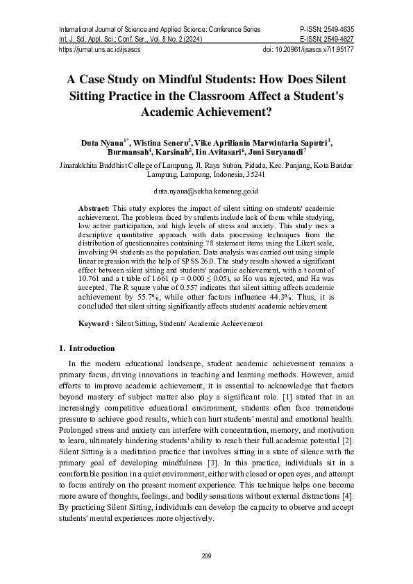 (PDF) A Case Study on Mindful Students: How Does Silent Sitting Practice in the Classroom Affect ...