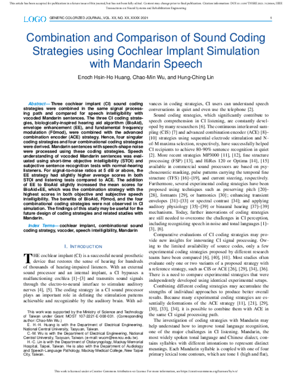 (PDF) Combination and Comparison of Sound Coding Strategies using Cochlear Implant Simulation ...