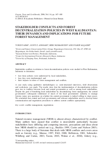 (PDF) Stakeholder Conflicts and Forest Decentralization Policies in West Kalimantan: Their ...