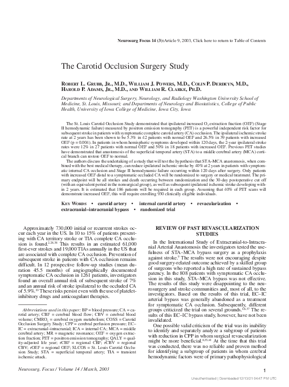 (PDF) The Carotid Occlusion Surgery Study