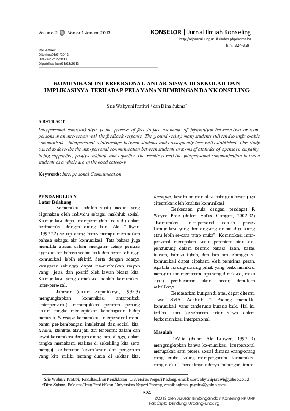 (PDF) Komunikasi Interpersonal Antar Siswa DI Sekolah Dan Implikasinya Terhadap Pelayanan ...