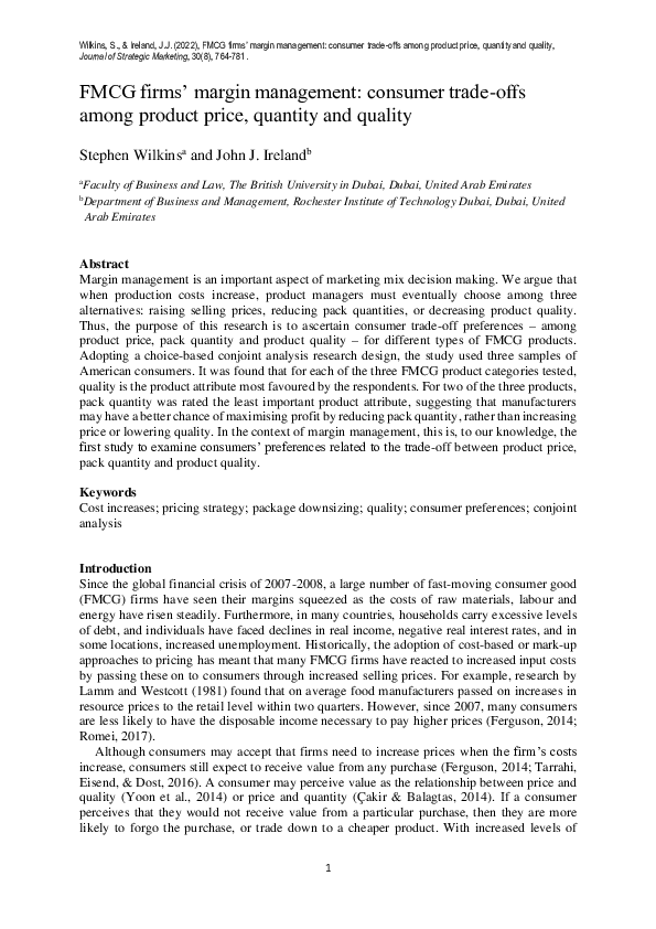 (PDF) FMCG firms' margin management: consumer trade-offs among product ...