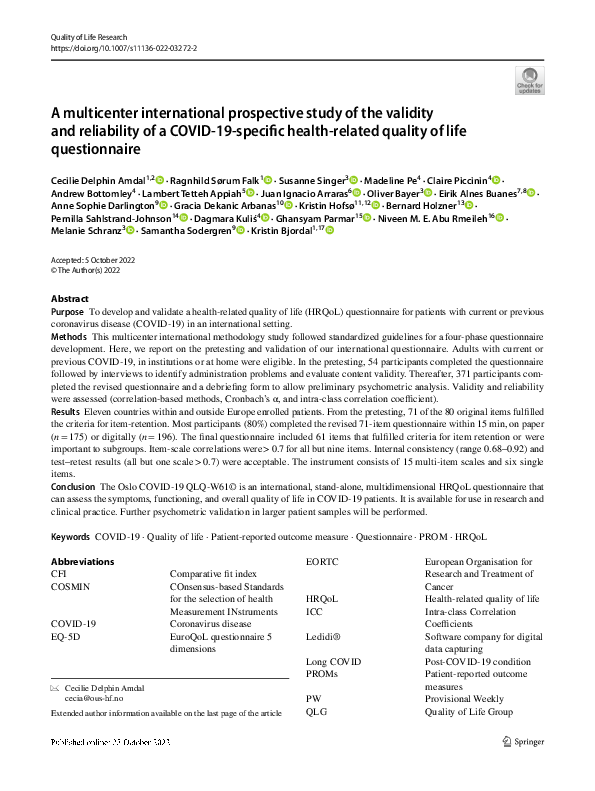 (PDF) A multicenter international prospective study of the validity and reliability of a COVID ...