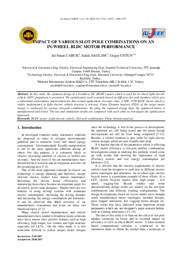 (PDF) Impact of Various Slot-Pole Combinations on an In-Wheel BLDC ...