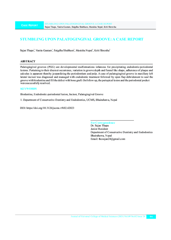 (PDF) Stumbling upon Palatogingival Groove: A Case Report | Sujan Thapa ...