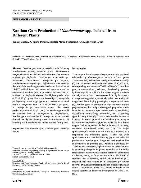 (PDF) Xanthan gum production of Xanthomonas spp. Isolated from ...
