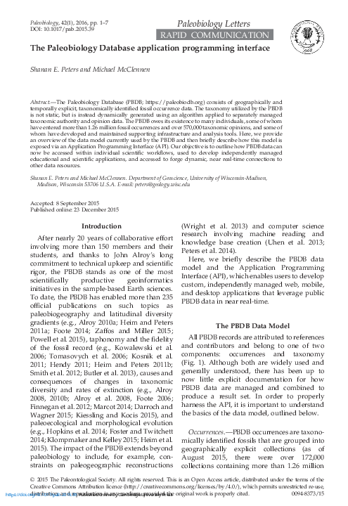 (PDF) The Paleobiology Database application programming interface