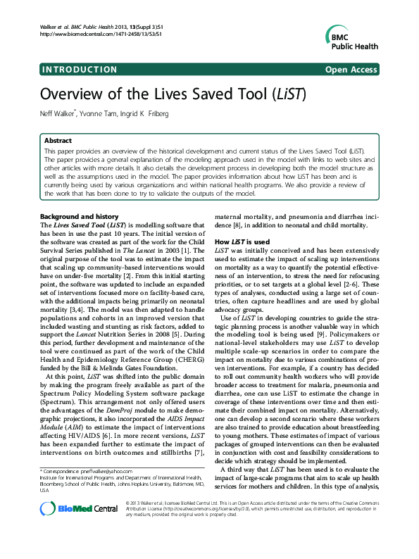 (PDF) Overview of the Lives Saved Tool (LiST)