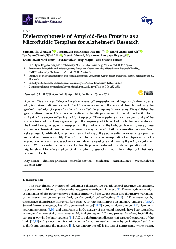 (PDF) Dielectrophoresis of Amyloid-Beta Proteins as a Microfluidic ...