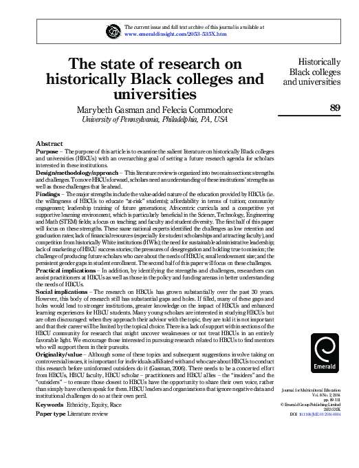 (PDF) The state of research on historically Black colleges and universities