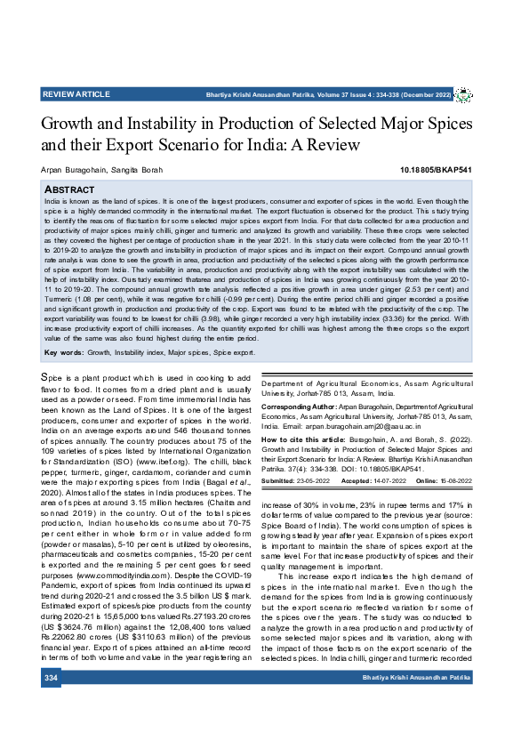 (PDF) Growth and Instability in Production of Selected Major Spices and ...